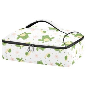 kcldeci insulated thermal food carrier insulated casserole carrier for hot or cold food,frogs with pink flowers insulated tote bag for potluck cookouts parties picnic,lasagna lugger