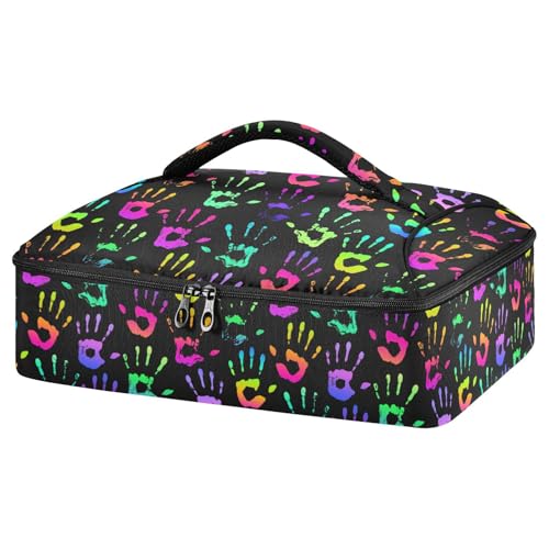 Kcldeci Insulated Thermal Food Carrier Insulated Casserole Carrier for Hot or Cold Food,Bright Rainbow Insulated Tote Bag for Potluck Cookouts Parties Picnic,Lasagna Lugger