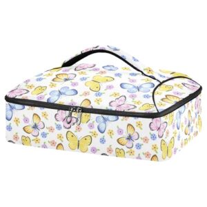 kcldeci insulated thermal food carrier insulated casserole carrier for hot or cold food,butterfly pattern with flowers insulated tote bag for potluck cookouts parties picnic,lasagna lugger