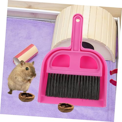 CONGARTENO 1 Set Pet Cleaning Tool Push Broom Brooms Dustpan Hamster Poop Scooper Starter Block Mini Broom Lint Dust Pan and Hand Broom Floor Squeegee Broom Handle Pig Dog Rosy Plastic