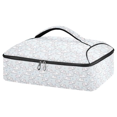 Kcldeci Insulated Thermal Food Carrier Insulated Casserole Carrier for Hot or Cold Food,Happy Cute Cat Insulated Tote Bag for Potluck Cookouts Parties Picnic,Lasagna Lugger