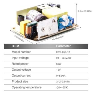 TorqCali EPS-65S-12 65W Single Output Switching Power Supply 12V 5.42A, 88% Efficiency, Universal AC Input, Industrial Grade, for Automation Equipment, Test & Measurement, and More