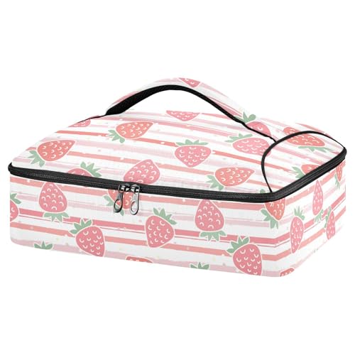 Kcldeci Insulated Thermal Food Carrier Insulated Casserole Carrier for Hot or Cold Food,Tropical Strawberry Insulated Tote Bag for Potluck Cookouts Parties Picnic,Lasagna Lugger