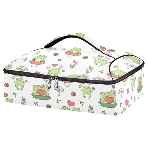 Kcldeci Insulated Thermal Food Carrier Insulated Casserole Carrier for Hot or Cold Food,Cute Love Frog Doodle Cartoon Insulated Tote Bag for Potluck Cookouts Parties Picnic,Lasagna Lugger