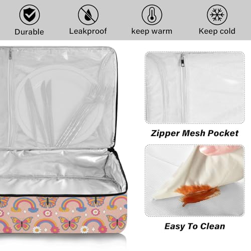 Kcldeci Insulated Thermal Food Carrier Insulated Casserole Carrier for Hot or Cold Food,Retro Daisies Butterflies Insulated Tote Bag for Potluck Cookouts Parties Picnic,Lasagna Lugger