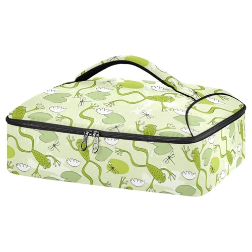 Kcldeci Insulated Thermal Food Carrier Insulated Casserole Carrier for Hot or Cold Food,Frogs and Dragonflies Insulated Tote Bag for Potluck Cookouts Parties Picnic,Lasagna Lugger