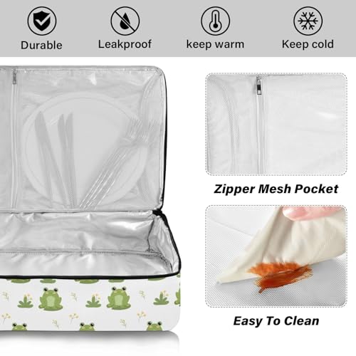 Kcldeci Insulated Thermal Food Carrier Insulated Casserole Carrier for Hot or Cold Food,Cute Frogs Insulated Tote Bag for Potluck Cookouts Parties Picnic,Lasagna Lugger