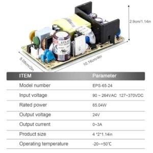 TorqCali EPS-65-24 65W Single Output Switching Power Supply 24V 2.71A, 88% Efficiency, Universal AC Input, Industrial Grade, for Automation, Test & Measurement, and Industrial Applications