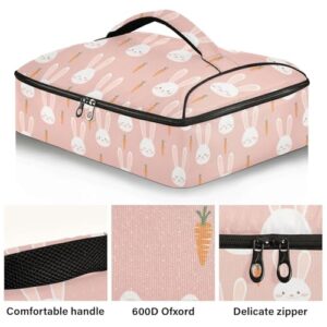 Kcldeci Insulated Thermal Food Carrier Insulated Casserole Carrier for Hot or Cold Food,Rabbit Bunny with Carrot Insulated Tote Bag for Potluck Cookouts Parties Picnic,Lasagna Lugger