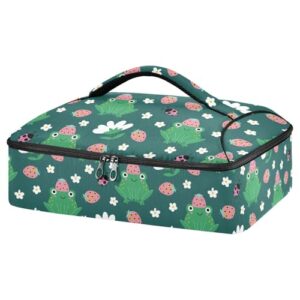 kcldeci insulated thermal food carrier insulated casserole carrier for hot or cold food,frogs with strawberries ladybugs insulated tote bag for potluck cookouts parties picnic,lasagna lugger