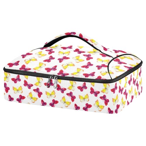 Kcldeci Insulated Thermal Food Carrier Insulated Casserole Carrier for Hot or Cold Food,Yellow Pretty Butterflies Insulated Tote Bag for Potluck Cookouts Parties Picnic,Lasagna Lugger