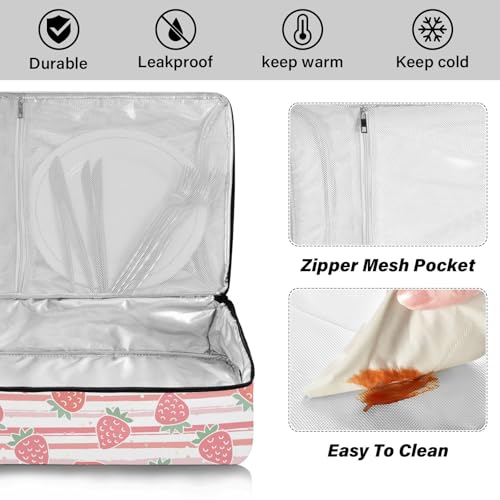 Kcldeci Insulated Thermal Food Carrier Insulated Casserole Carrier for Hot or Cold Food,Tropical Strawberry Insulated Tote Bag for Potluck Cookouts Parties Picnic,Lasagna Lugger