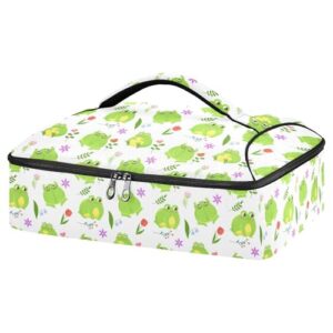 kcldeci insulated thermal food carrier insulated casserole carrier for hot or cold food,cute green frogs insulated tote bag for potluck cookouts parties picnic,lasagna lugger