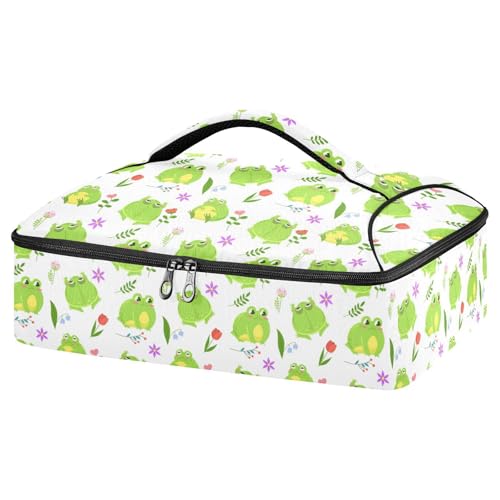 Kcldeci Insulated Thermal Food Carrier Insulated Casserole Carrier for Hot or Cold Food,Cute Green Frogs Insulated Tote Bag for Potluck Cookouts Parties Picnic,Lasagna Lugger