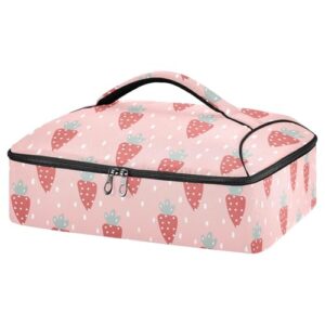 kcldeci insulated thermal food carrier insulated casserole carrier for hot or cold food,carrots and white dots on a pink insulated tote bag for potluck cookouts parties picnic,lasagna lugger