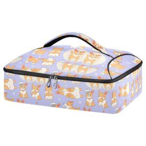 kcldeci insulated thermal food carrier insulated casserole carrier for hot or cold food,dogs corgi cartoon insulated tote bag for potluck cookouts parties picnic,lasagna lugger