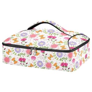 kcldeci insulated thermal food carrier insulated casserole carrier for hot or cold food,springtime colorful flower butterfly insulated tote bag for potluck cookouts parties picnic,lasagna lugger