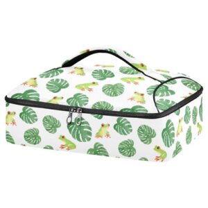 kcldeci insulated thermal food carrier insulated casserole carrier for hot or cold food,green frogs and tropical leaves insulated tote bag for potluck cookouts parties picnic,lasagna lugger