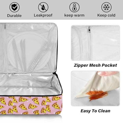 Kcldeci Insulated Thermal Food Carrier Insulated Casserole Carrier for Hot or Cold Food,Pizza Pattern Food Lovers Insulated Tote Bag for Potluck Cookouts Parties Picnic,Lasagna Lugger