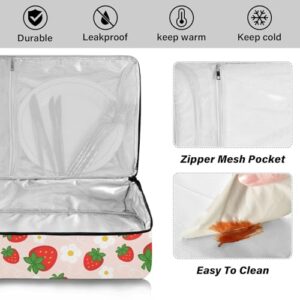 Kcldeci Insulated Thermal Food Carrier Insulated Casserole Carrier for Hot or Cold Food,Flowers and Strawberries on A Pink Insulated Tote Bag for Potluck Cookouts Parties Picnic,Lasagna Lugger