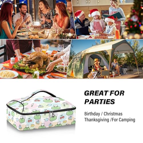 Kcldeci Insulated Thermal Food Carrier Insulated Casserole Carrier for Hot or Cold Food,Cute Face Frog Insulated Tote Bag for Potluck Cookouts Parties Picnic,Lasagna Lugger