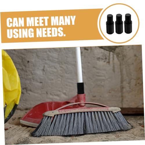 HONMEET 3pcs Mop Head Whisk Broom Tips for Extension Pole Broom Handle Threaded Tip Broom Repairing Tip Push Broom Handle Tip for Telescopic Pole Tips for Telescopic Pole Plastic Black