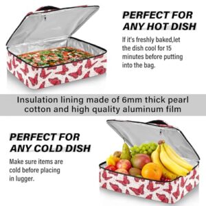 Kcldeci Insulated Thermal Food Carrier Insulated Casserole Carrier for Hot or Cold Food,Red Butterflies (2) Insulated Tote Bag for Potluck Cookouts Parties Picnic,Lasagna Lugger