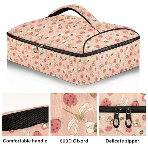 Kcldeci Insulated Thermal Food Carrier Insulated Casserole Carrier for Hot or Cold Food,Roses Peonies and Butterflies Insulated Tote Bag for Potluck Cookouts Parties Picnic,Lasagna Lugger