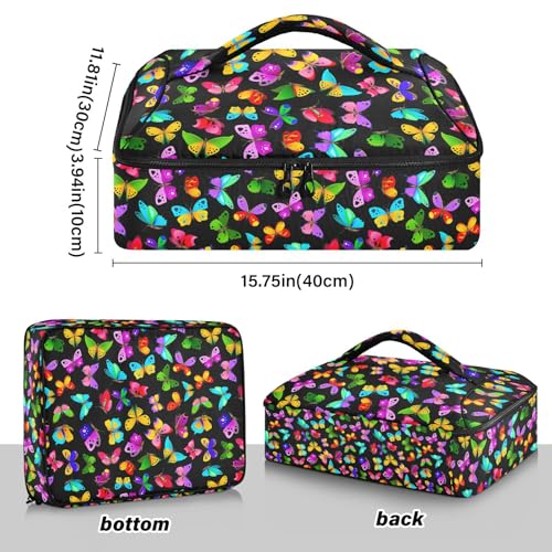 Kcldeci Insulated Thermal Food Carrier Insulated Casserole Carrier for Hot or Cold Food,Cartoon Butterflies Insulated Tote Bag for Potluck Cookouts Parties Picnic,Lasagna Lugger