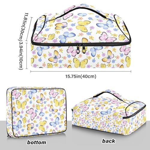 Kcldeci Insulated Thermal Food Carrier Insulated Casserole Carrier for Hot or Cold Food,Butterfly Pattern with Flowers Insulated Tote Bag for Potluck Cookouts Parties Picnic,Lasagna Lugger