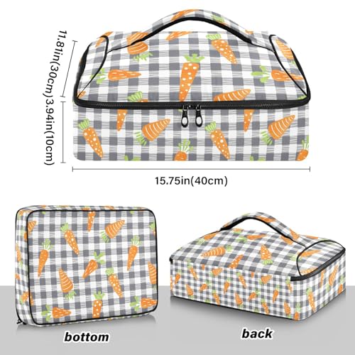 Kcldeci Insulated Thermal Food Carrier Insulated Casserole Carrier for Hot or Cold Food,Cartoon Carrots Insulated Tote Bag for Potluck Cookouts Parties Picnic,Lasagna Lugger