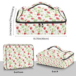 Kcldeci Insulated Thermal Food Carrier Insulated Casserole Carrier for Hot or Cold Food,Strawberry Insulated Tote Bag for Potluck Cookouts Parties Picnic,Lasagna Lugger