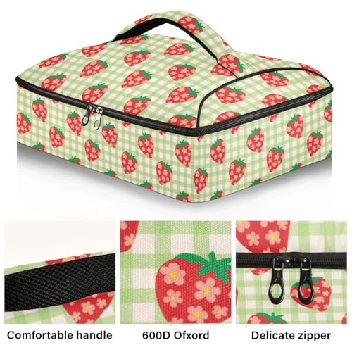 Kcldeci Insulated Thermal Food Carrier Insulated Casserole Carrier for Hot or Cold Food,Strawberry Daisy Flower Insulated Tote Bag for Potluck Cookouts Parties Picnic,Lasagna Lugger