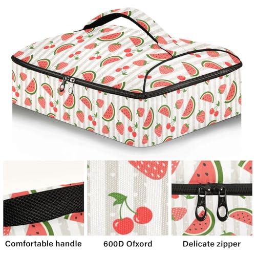 Kcldeci Insulated Thermal Food Carrier Insulated Casserole Carrier for Hot or Cold Food,Cherry and Strawberry Insulated Tote Bag for Potluck Cookouts Parties Picnic,Lasagna Lugger