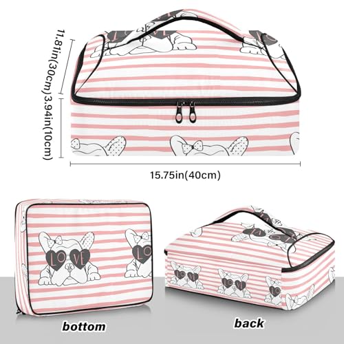 Kcldeci Insulated Thermal Food Carrier Insulated Casserole Carrier for Hot or Cold Food,Cute French Bulldog Love Sunglasses Insulated Tote Bag for Potluck Cookouts Parties Picnic,Lasagna Lugger