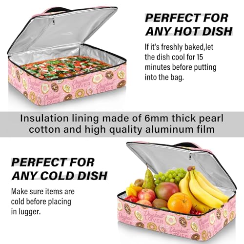 Kcldeci Insulated Thermal Food Carrier Insulated Casserole Carrier for Hot or Cold Food,Doughnut Insulated Tote Bag for Potluck Cookouts Parties Picnic,Lasagna Lugger