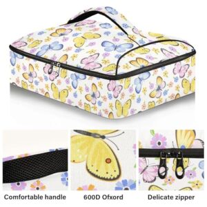 Kcldeci Insulated Thermal Food Carrier Insulated Casserole Carrier for Hot or Cold Food,Butterfly Pattern with Flowers Insulated Tote Bag for Potluck Cookouts Parties Picnic,Lasagna Lugger