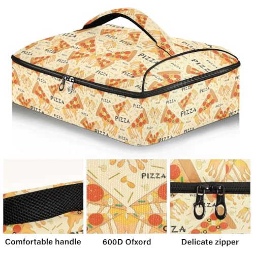 Kcldeci Insulated Thermal Food Carrier Insulated Casserole Carrier for Hot or Cold Food,Pizza Doodle Food Insulated Tote Bag for Potluck Cookouts Parties Picnic,Lasagna Lugger