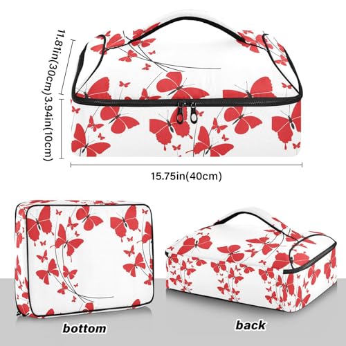 Kcldeci Insulated Thermal Food Carrier Insulated Casserole Carrier for Hot or Cold Food,Red Butterflies Insulated Tote Bag for Potluck Cookouts Parties Picnic,Lasagna Lugger