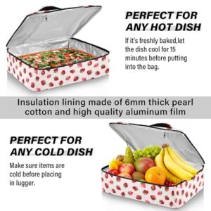 Kcldeci Insulated Thermal Food Carrier Insulated Casserole Carrier for Hot or Cold Food,Pattern Of The Strawberry Insulated Tote Bag for Potluck Cookouts Parties Picnic,Lasagna Lugger