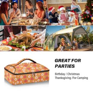 Kcldeci Insulated Thermal Food Carrier Insulated Casserole Carrier for Hot or Cold Food,Flowers and Strawberries on Orange Insulated Tote Bag for Potluck Cookouts Parties Picnic,Lasagna Lugger