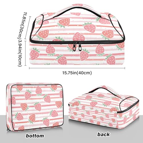 Kcldeci Insulated Thermal Food Carrier Insulated Casserole Carrier for Hot or Cold Food,Tropical Strawberry Insulated Tote Bag for Potluck Cookouts Parties Picnic,Lasagna Lugger