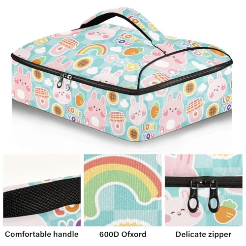 Kcldeci Insulated Thermal Food Carrier Insulated Casserole Carrier for Hot or Cold Food,Rainbow Carrot Strawberry Insulated Tote Bag for Potluck Cookouts Parties Picnic,Lasagna Lugger