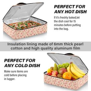 Kcldeci Insulated Thermal Food Carrier Insulated Casserole Carrier for Hot or Cold Food,Roses Peonies and Butterflies Insulated Tote Bag for Potluck Cookouts Parties Picnic,Lasagna Lugger