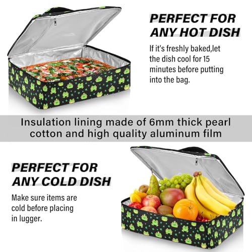 Kcldeci Insulated Thermal Food Carrier Insulated Casserole Carrier for Hot or Cold Food,Cute Frog Kawaii Insulated Tote Bag for Potluck Cookouts Parties Picnic,Lasagna Lugger