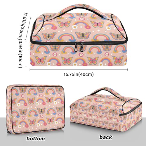 Kcldeci Insulated Thermal Food Carrier Insulated Casserole Carrier for Hot or Cold Food,Retro Daisies Butterflies Insulated Tote Bag for Potluck Cookouts Parties Picnic,Lasagna Lugger