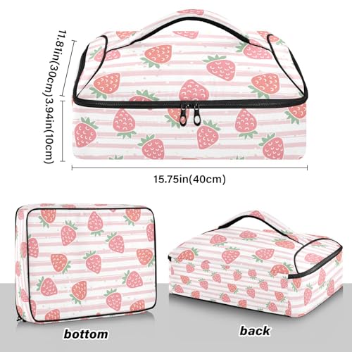 Kcldeci Insulated Thermal Food Carrier Insulated Casserole Carrier for Hot or Cold Food,Strawberry Pink Berry Insulated Tote Bag for Potluck Cookouts Parties Picnic,Lasagna Lugger