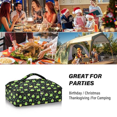 Kcldeci Insulated Thermal Food Carrier Insulated Casserole Carrier for Hot or Cold Food,Cute Frog Kawaii Insulated Tote Bag for Potluck Cookouts Parties Picnic,Lasagna Lugger