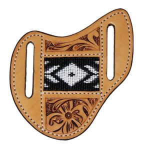 challenger western leather floral filigree tooled beaded inlay knife holder flat sheath 29rs140b