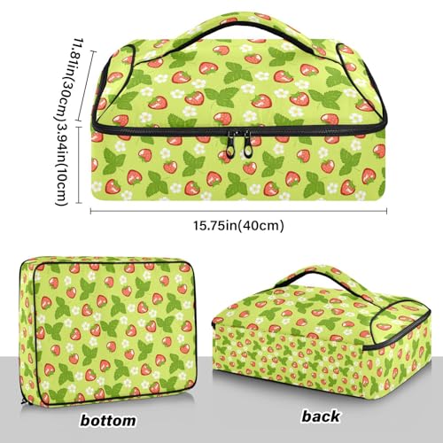 Kcldeci Insulated Thermal Food Carrier Insulated Casserole Carrier for Hot or Cold Food,Strawberries and White Flowers Insulated Tote Bag for Potluck Cookouts Parties Picnic,Lasagna Lugger